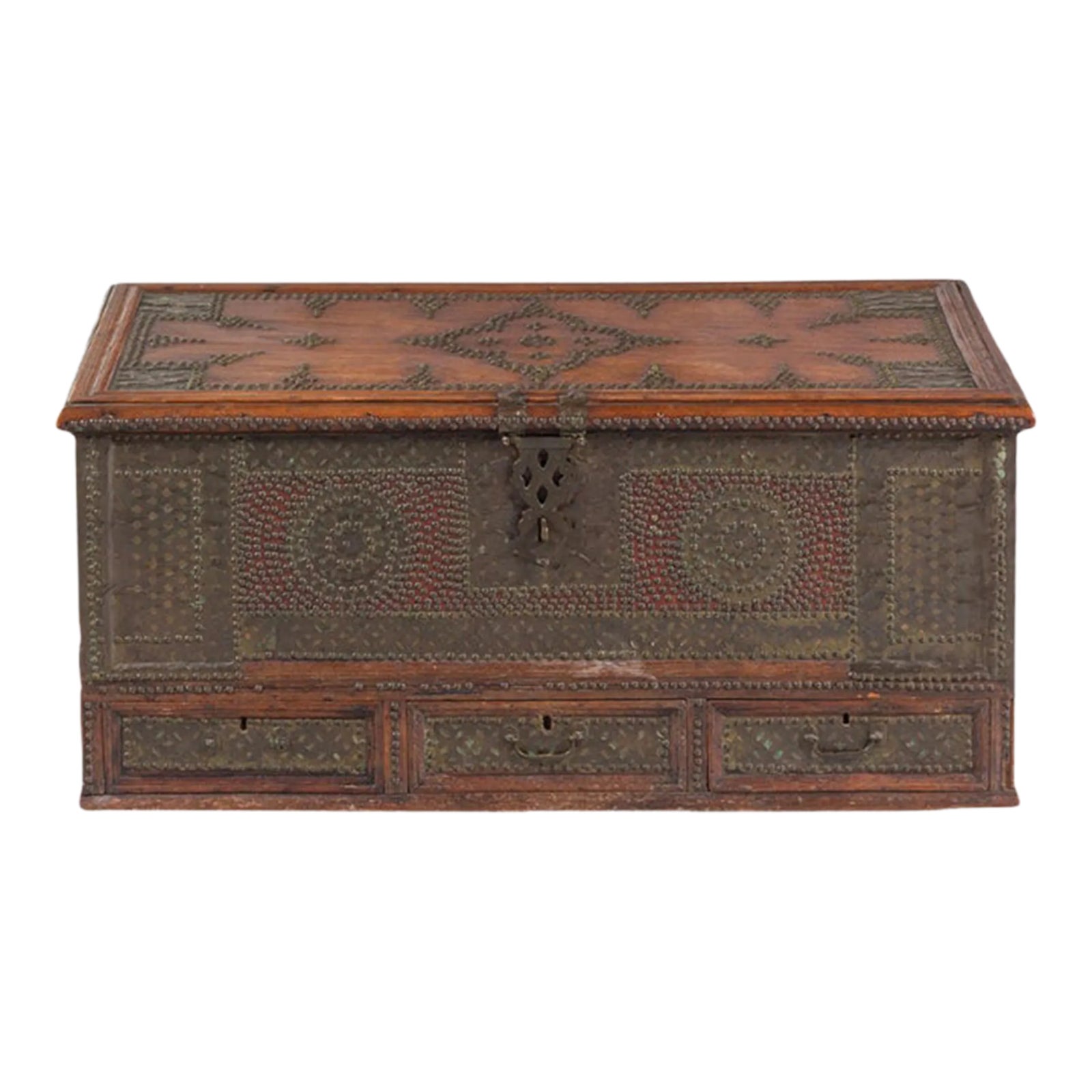 Antique Brass-Studded Zanzibar Chest/Trunk | Chairish