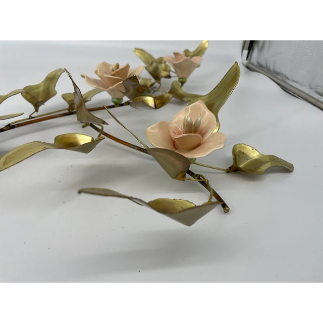 1970's Winifred Cole of California Pink Flowers and Gold Leaves Wall ...