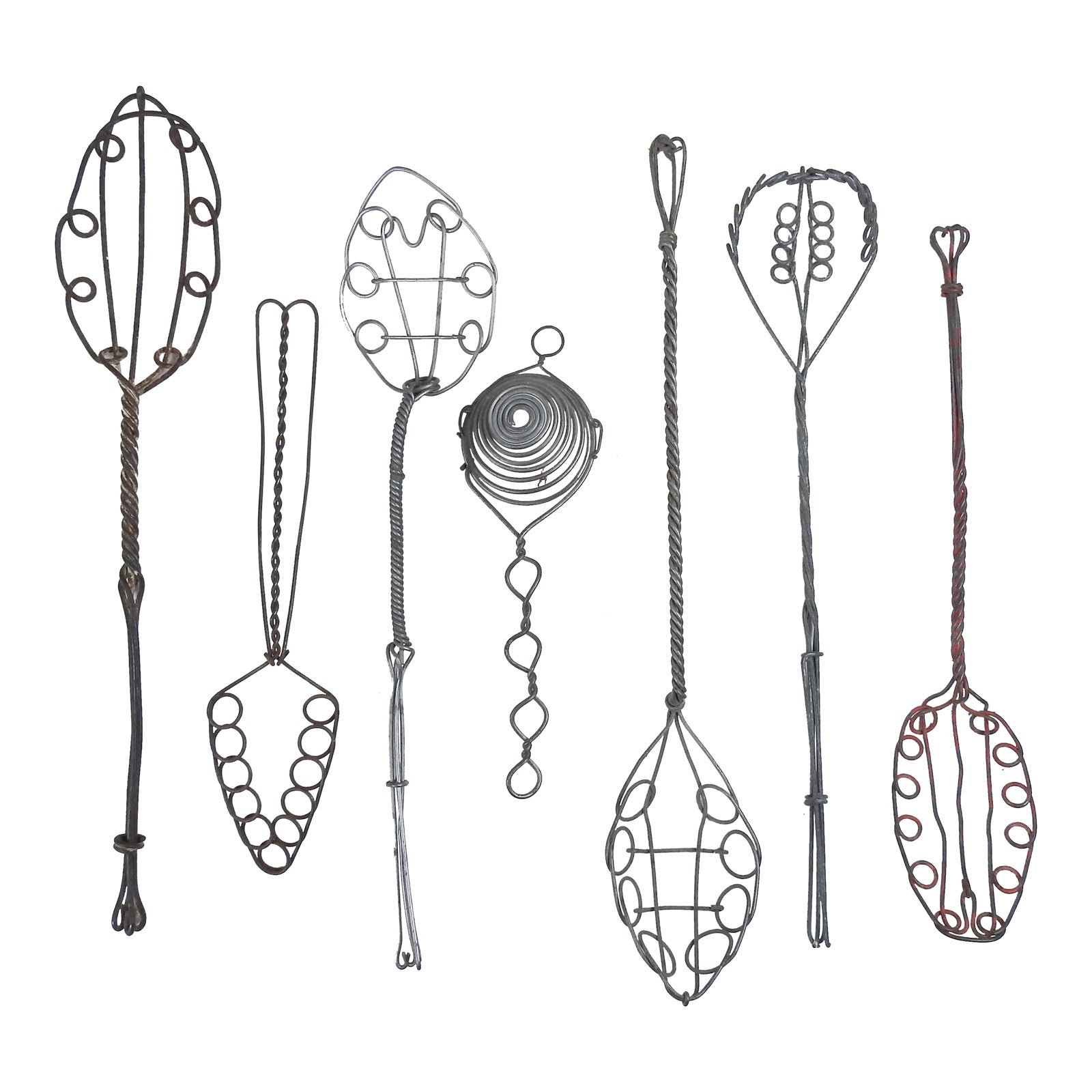 Collection of Vintage Folk Art Wire Utensils - Set of 7 | Chairish
