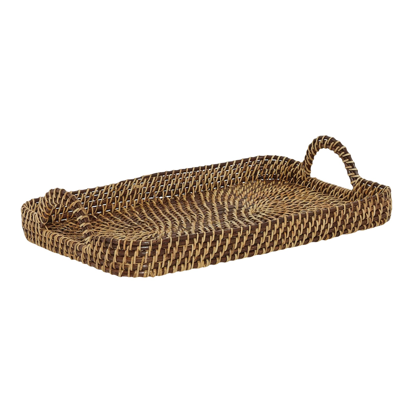 Brown & Natural Rattan Rectangle Tray, Small | Chairish