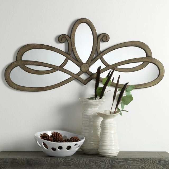 Scroll Mirror in Distressed Grey Wood | Chairish