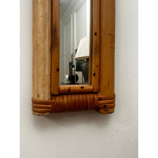 Vintage Coastal Boho Chic Slender Bamboo & Rattan Wall Mirror | Chairish