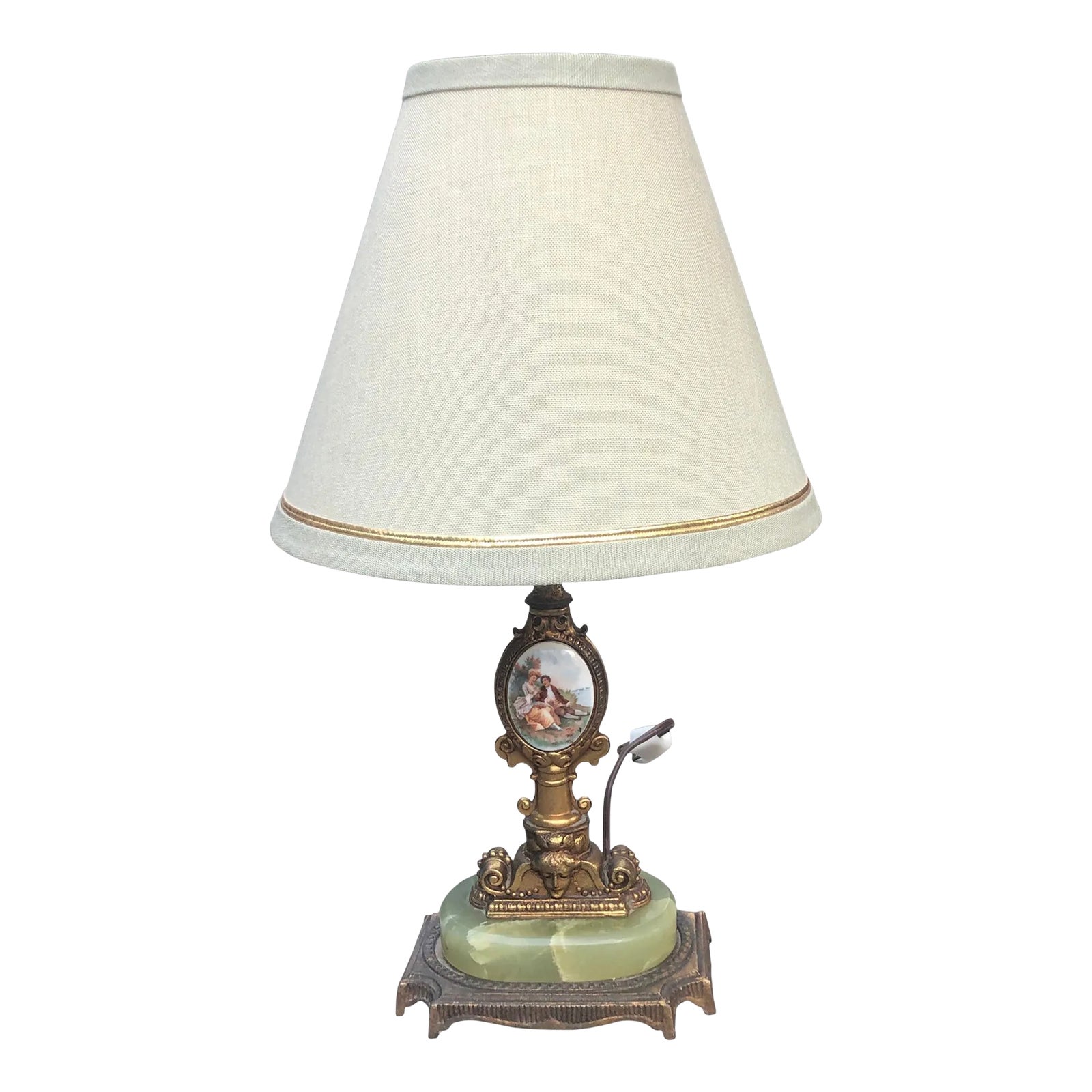 Vintage 1940s Victorian Scene Boudoir Lamp Alabaster Base and Shade ...