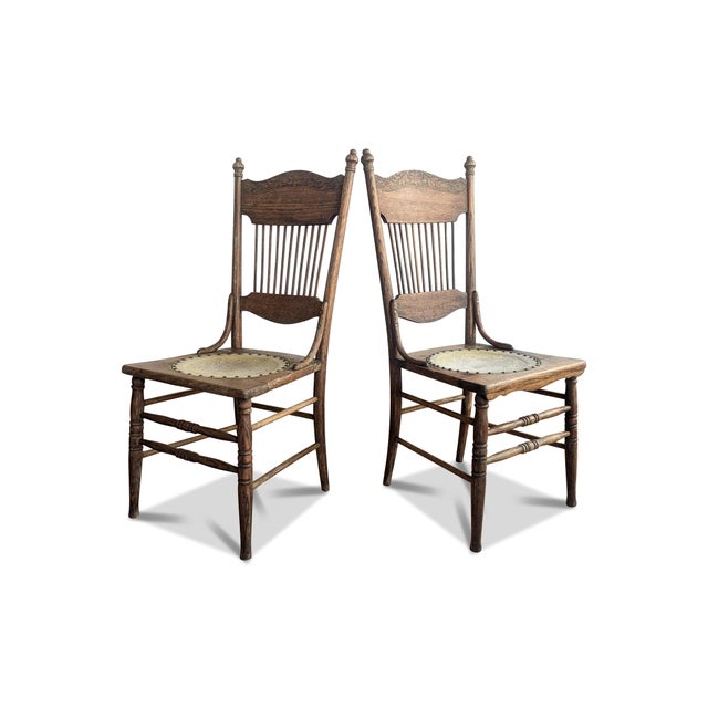 Antique Pressed Back Spindle Chairs - A Pair | Chairish
