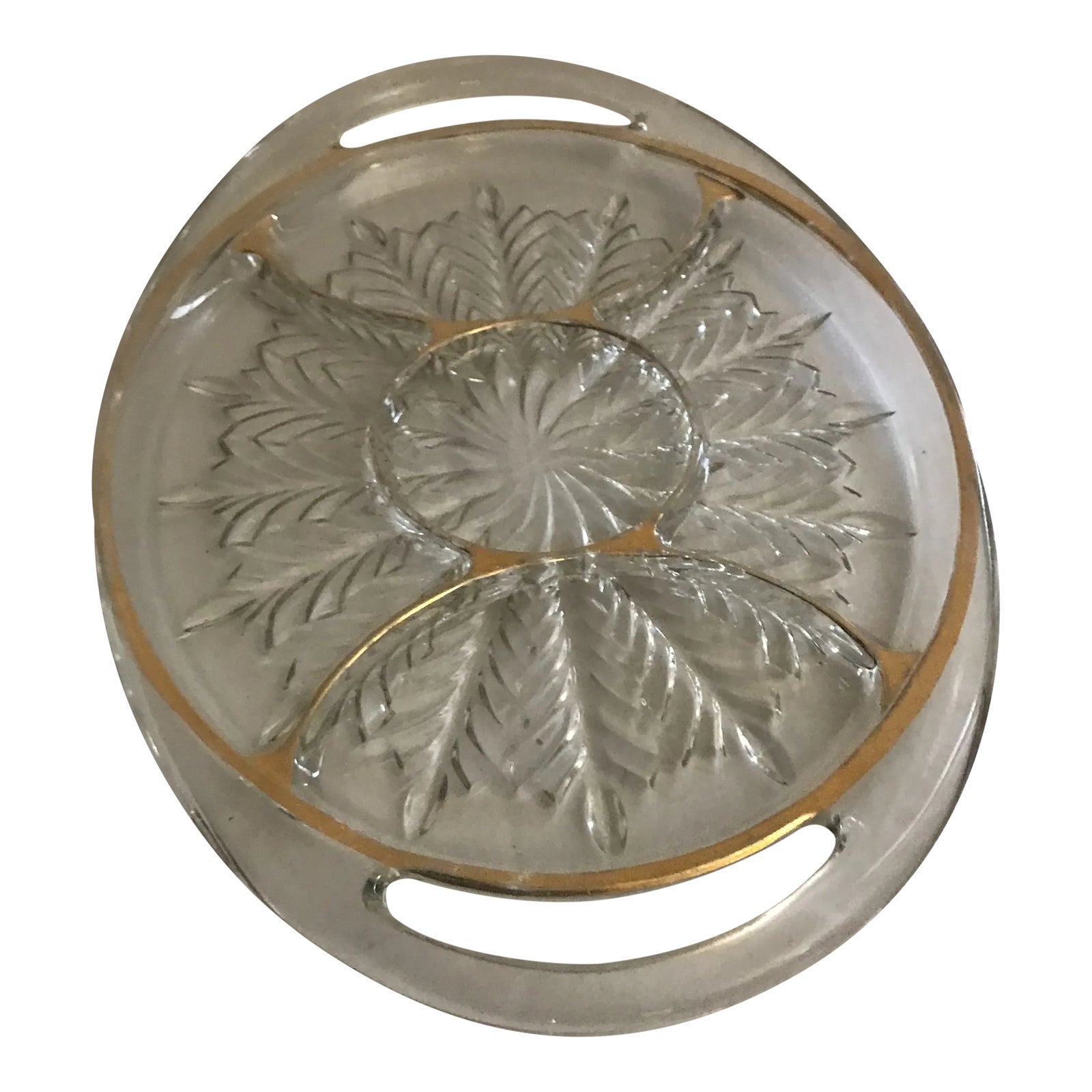 1980s Large Divided Gilded Crystal Serving Platter | Chairish
