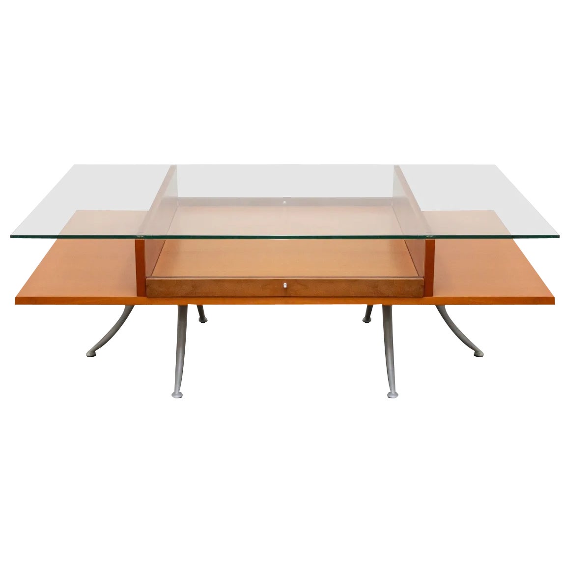 Wood and Glass Coffee Table with Noticeboard Drawer, 2000s | Chairish