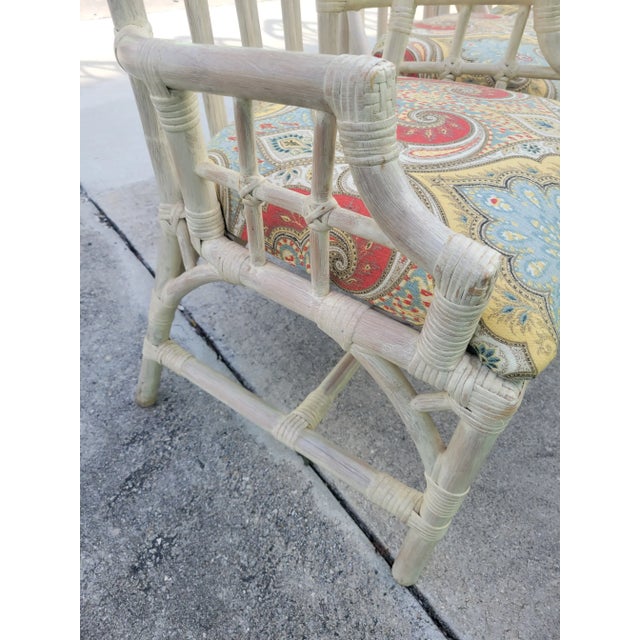 Vintage Henry Link Cathedral White Wash Rattan Upholstered Dining Room ...