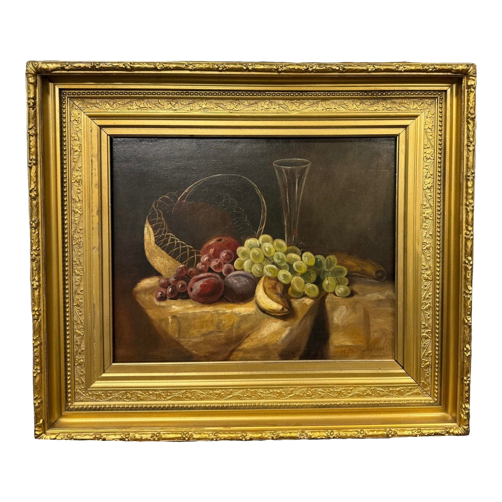 19th Century Antique Victorian Gilt Framed Still Life Oil Painting of ...