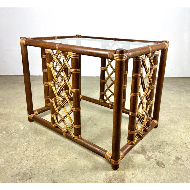 1970’s Ficks Reed StylenBamboo and Rattan Side Table With Glass Top ...