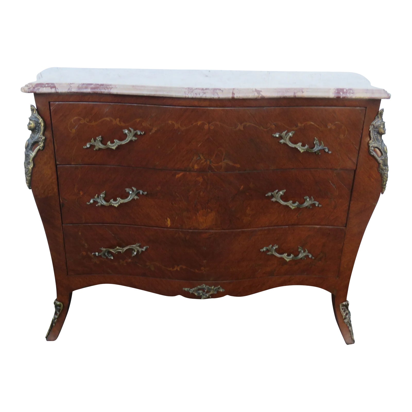 French Marble Top Bombay Serpentine Inlay Commode Dresser Bathroom ...