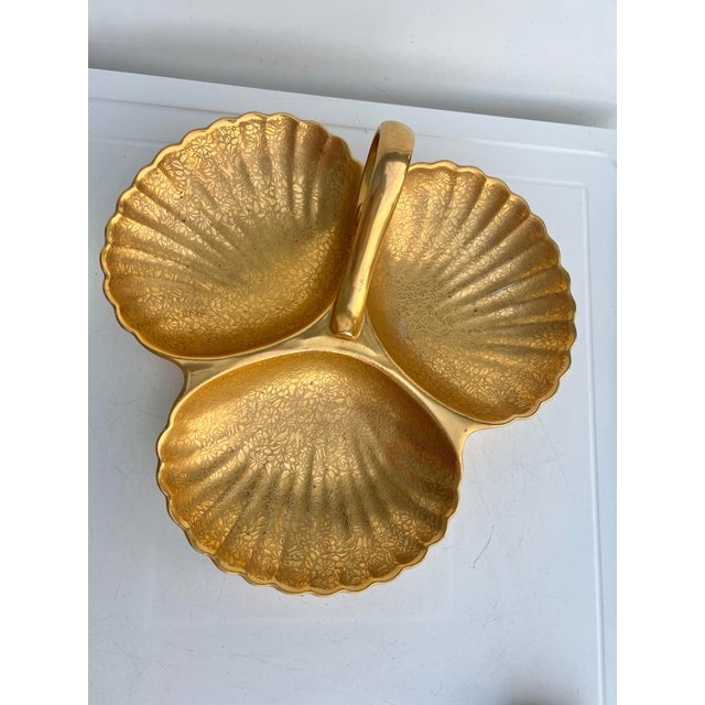 1920s Gold Divided Candy Bowl With Handle | Chairish
