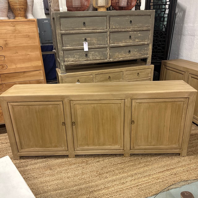 3 Door Natural Low Cabinet | Chairish