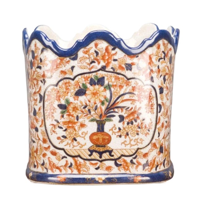 Contemporary Imari Style Scalloped Cachepot Planter | Chairish