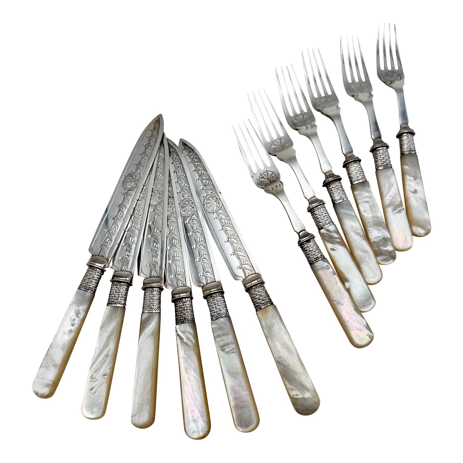 Antique Victorian Flatware Set Mother of Pearl Handles Isaac Ellis ...