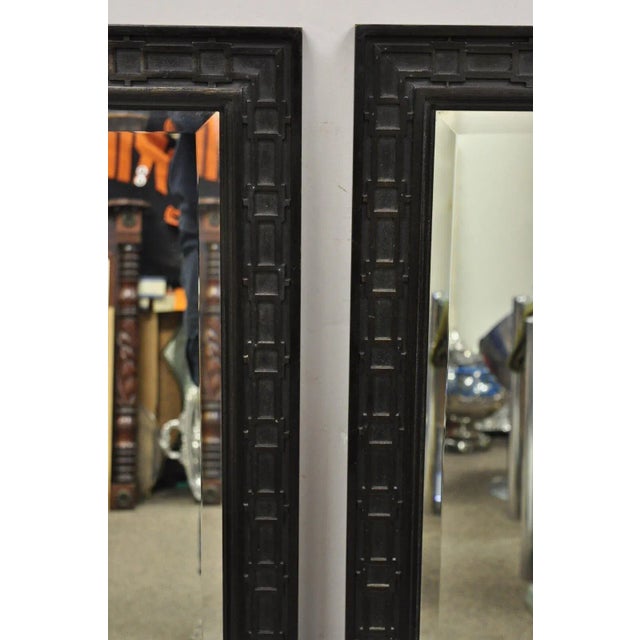 Vintage Chinoiserie Fretwork Solid Wood Frame Rectangular Wall Mirrors - a Pair | Chairish