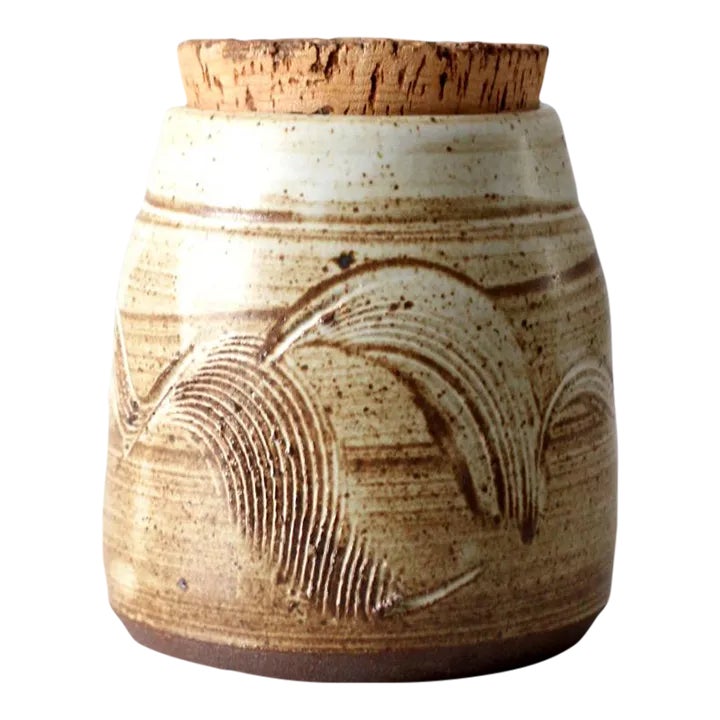 Vintage Studio Pottery Jar With Cork Lid | Chairish