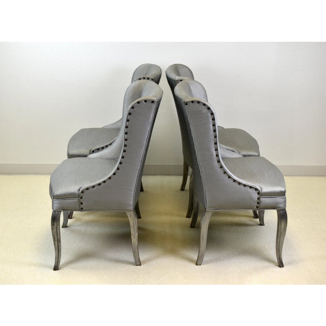 1950s Gray Vinyl French Country Wing Back Dining Chairs with Nailhead ...