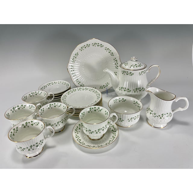 1980s Royal Tara Fine Bone China 21 Piece Tea Set — Shamrock Trellis Chairish