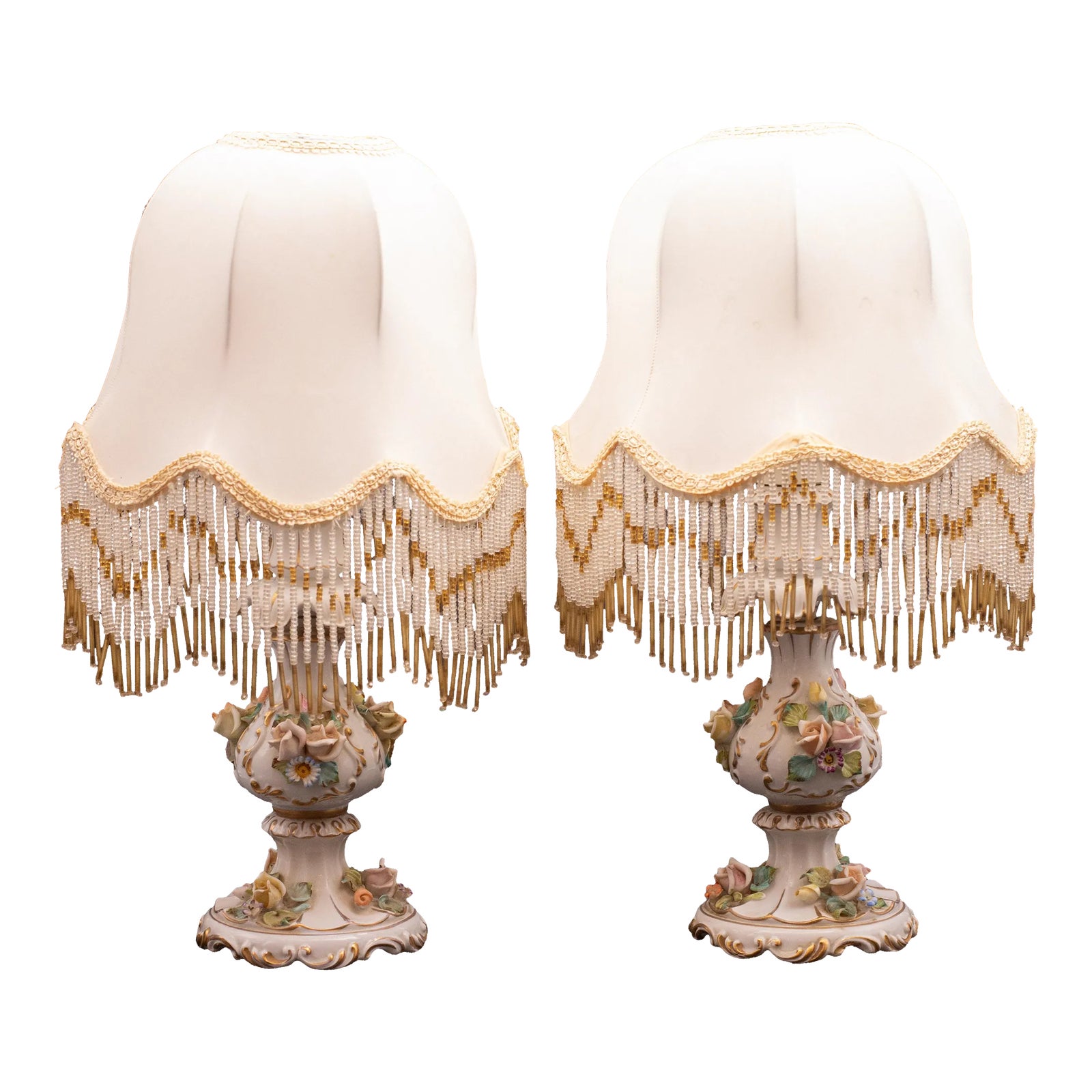 Set of 2 Midcentury Italian Modern Capodimonte Porcelain Floral Table ...