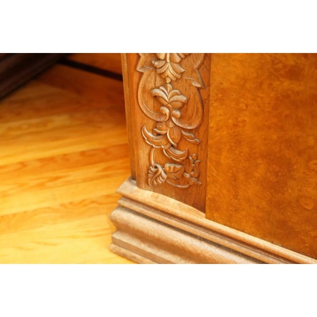 Antique English / Art Deco Writing Desk With Burled Veneer & Floral ...