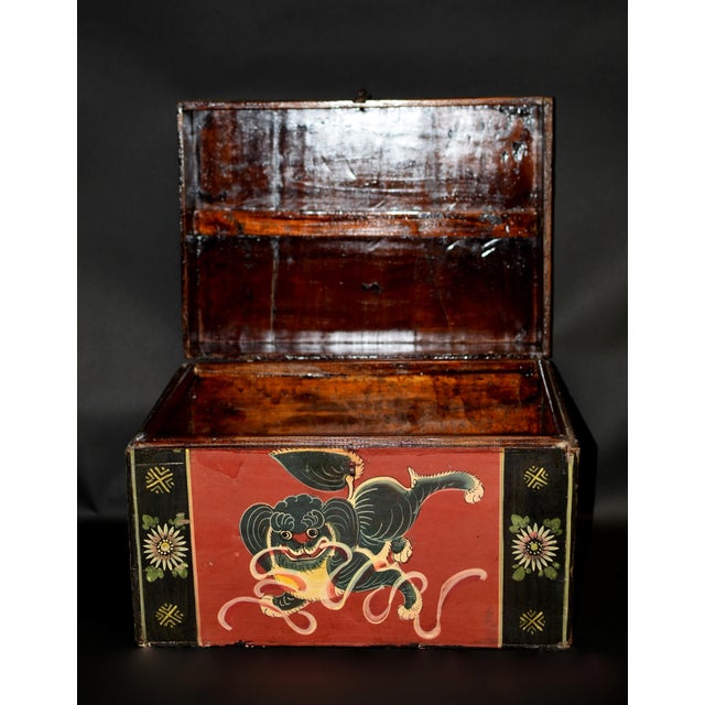 Antique Tibetan Foo Dog Hand Painted Box | Chairish