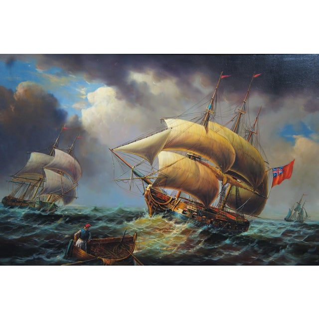 Vintage British Baroque Nautical Maritime Ship Galleon Seascape Oil ...