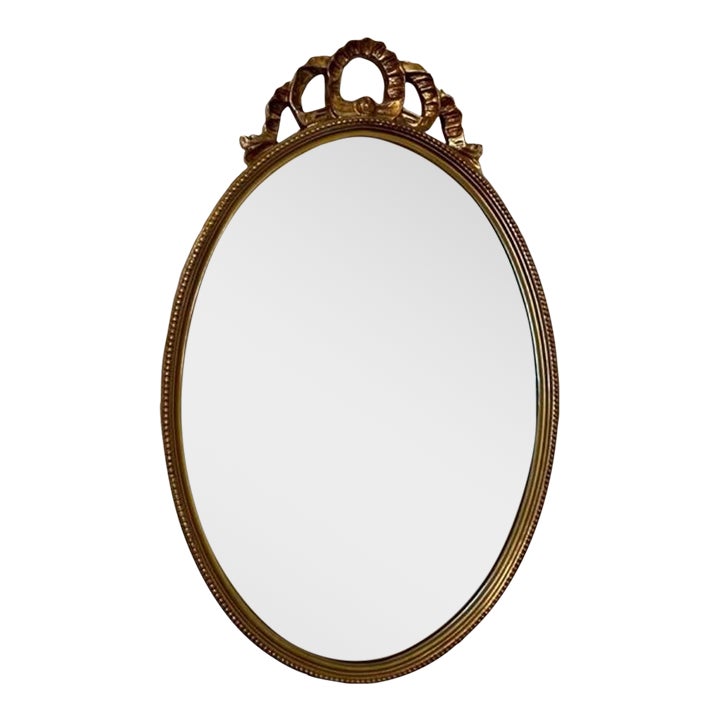 Carolina Mirror Company Gold Bow Top Mirror Oval Shaped Mirror | Chairish