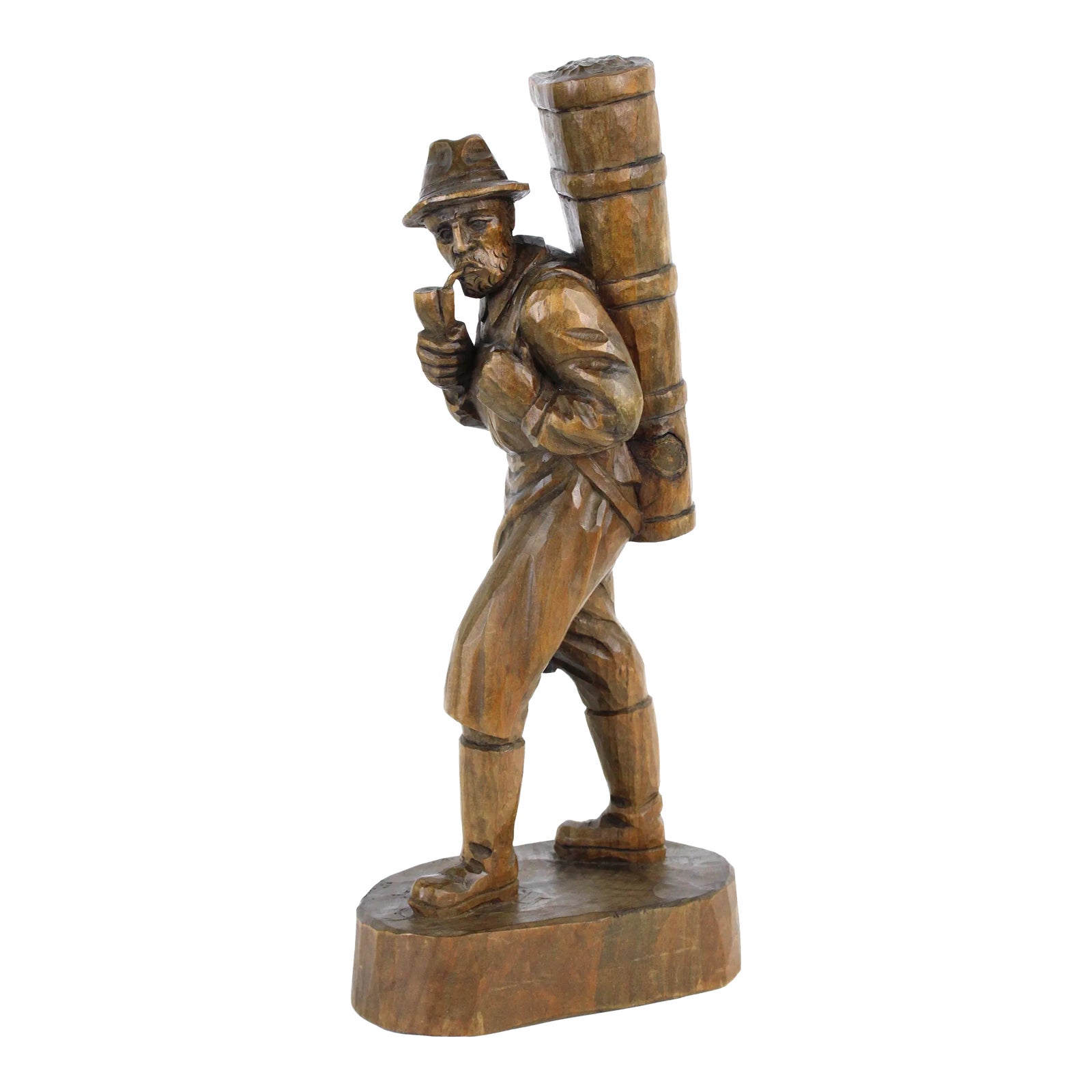 Mid 20th Century Vintage Hand Carved Wood Tyrolean Man Hiking Smoking ...