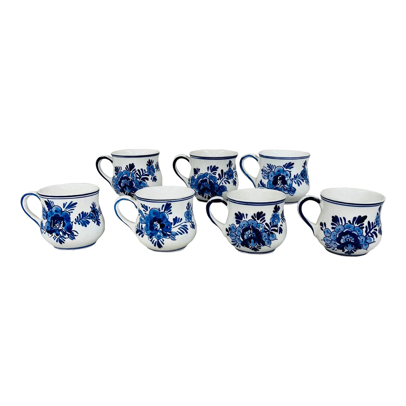 Mid 20th Century Blue Delft Mugs - Set of 7 | Chairish