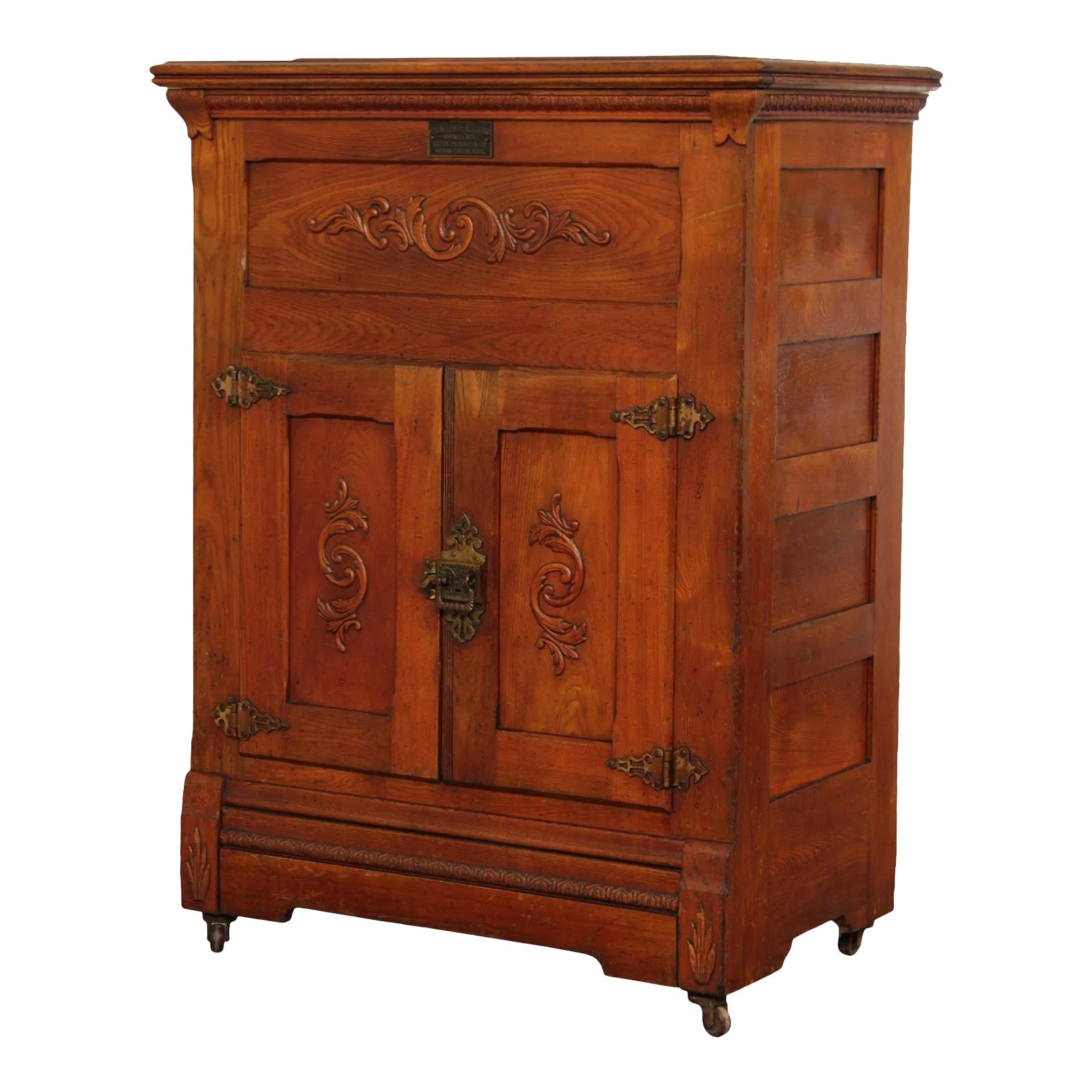 Antique Challenge Iceberg Oak & Tin Lift Lid Icebox | Chairish