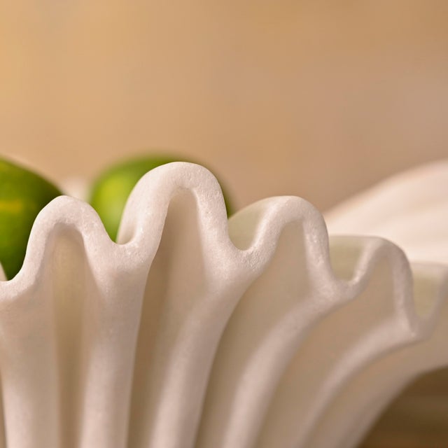 White Marble Ruffled Bowl | Chairish