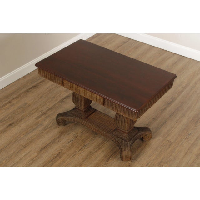 Vintage Hickory Chair Victorian Style Wicker Base Library Table | Chairish