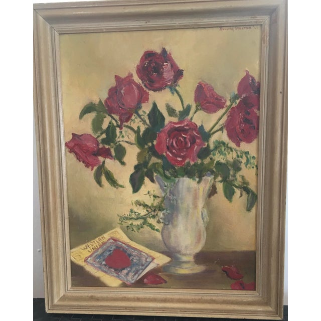 Circa 1944 Red Roses Still Life Oil Painting by Dorothy Stratton | Chairish