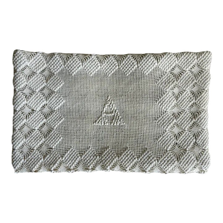 Vintage 30" Sq Hand Made Crocheted Pram Cover With Center Monogram Ca ...