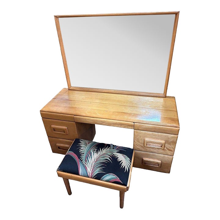 1940s Mid-Century Blond Maple Vanity/ Dressing Table W/ Bench by Russel ...