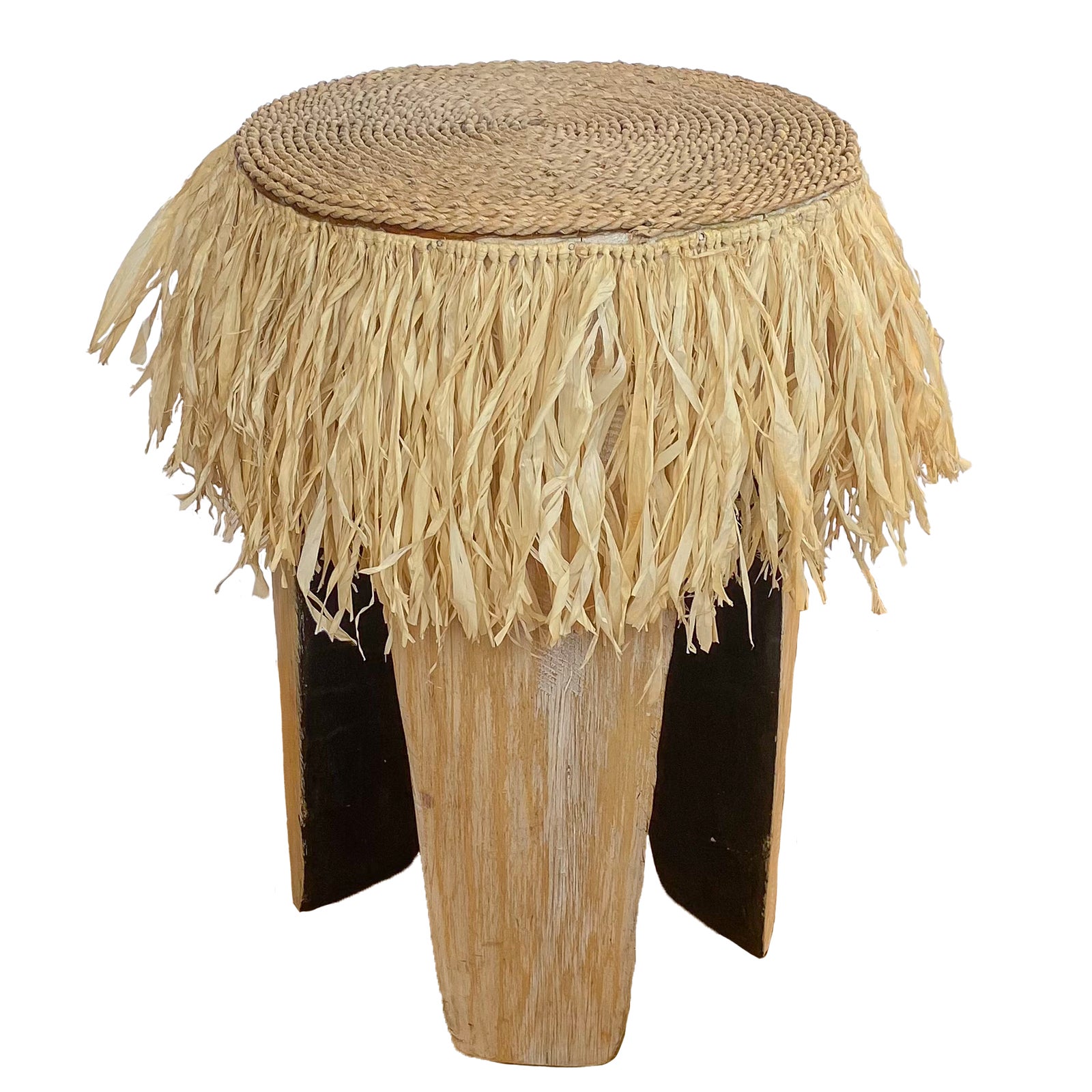 Contemporary Raffia Stool | Chairish
