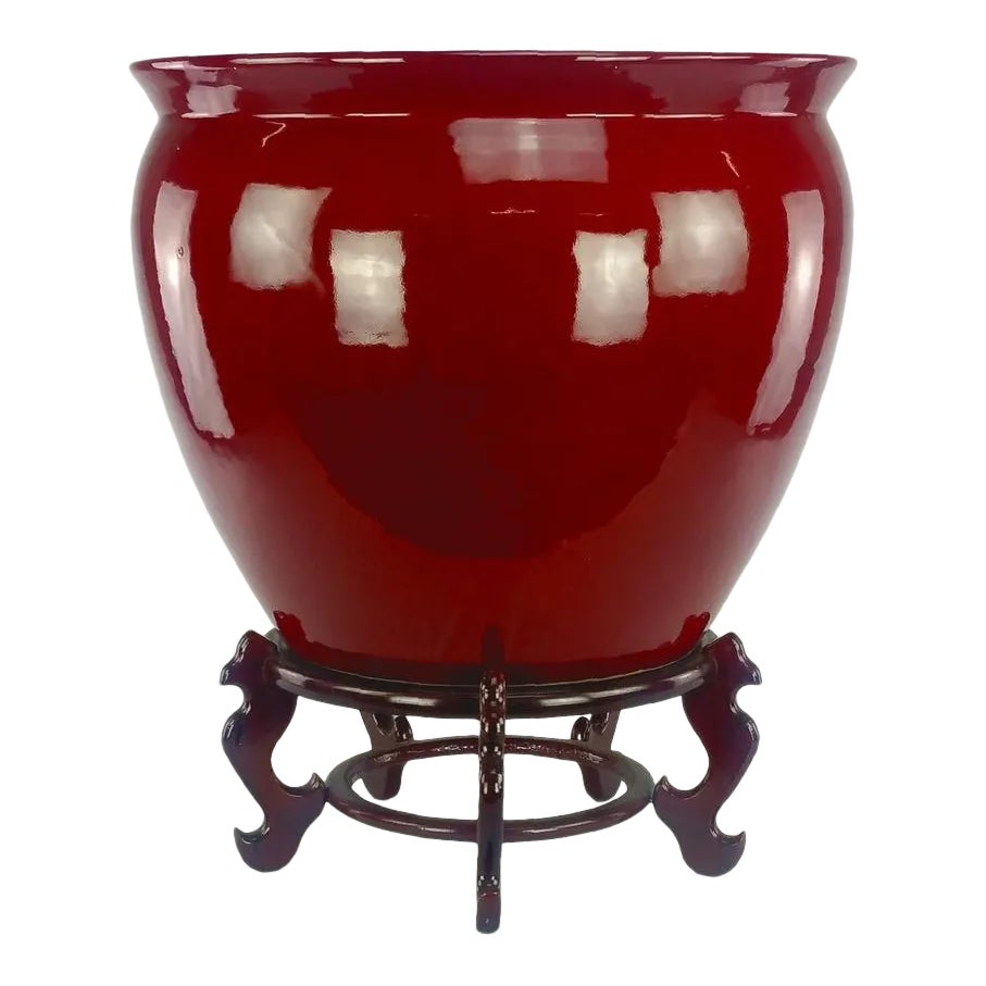Oxblood Fishbowl on Stand | Chairish