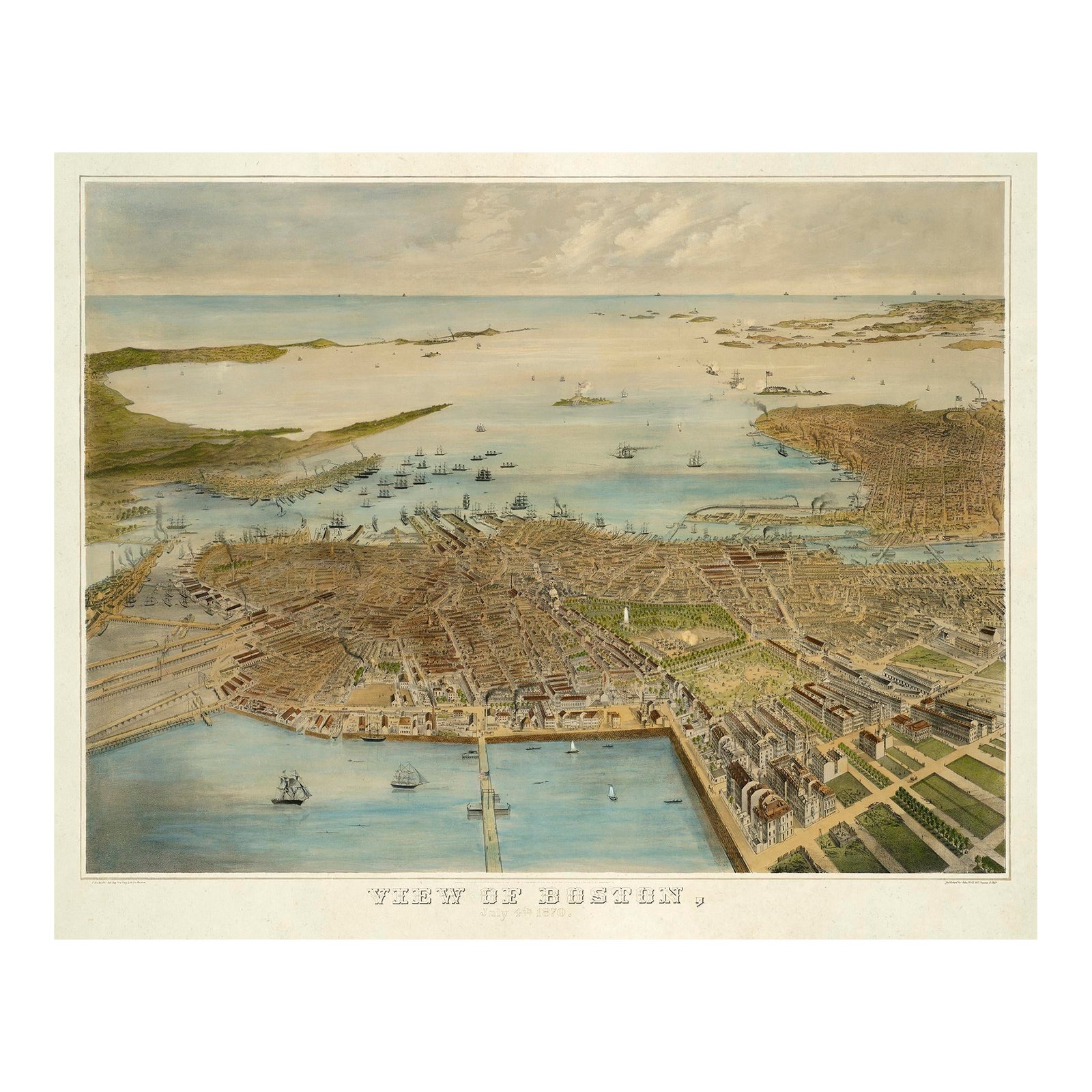 Giclée Reproduction – 1870 Boston Harbor Map, 32x40 Archival Print ...