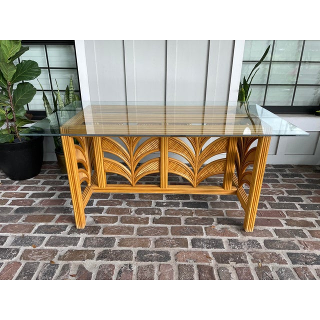 Vintage Gabriella Crespi Style Pencil Reed Rectangle Glass Top Dining ...