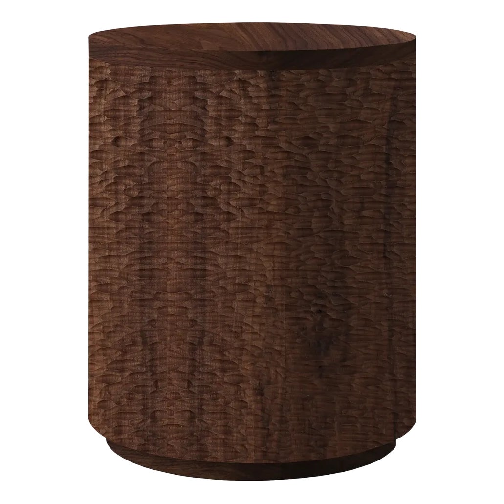 Westland Studio Walnut Round End Table With Hand Carved Textured Sides ...