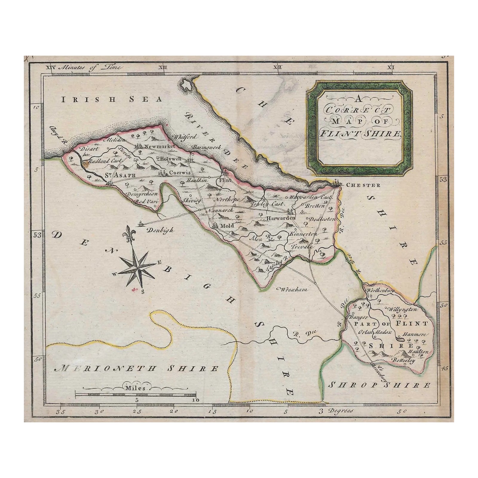 18th Century Flintshire Antique Welsh Map | Chairish