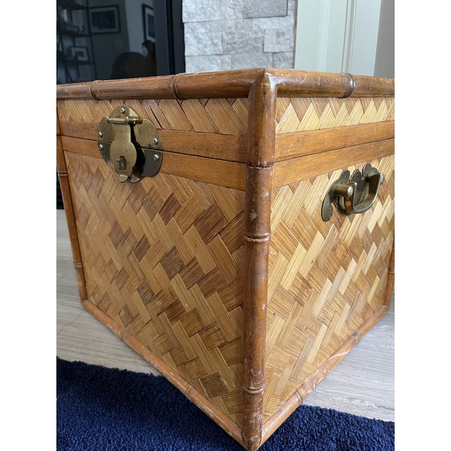 1950s Square Woven Rattan Trunk | Chairish