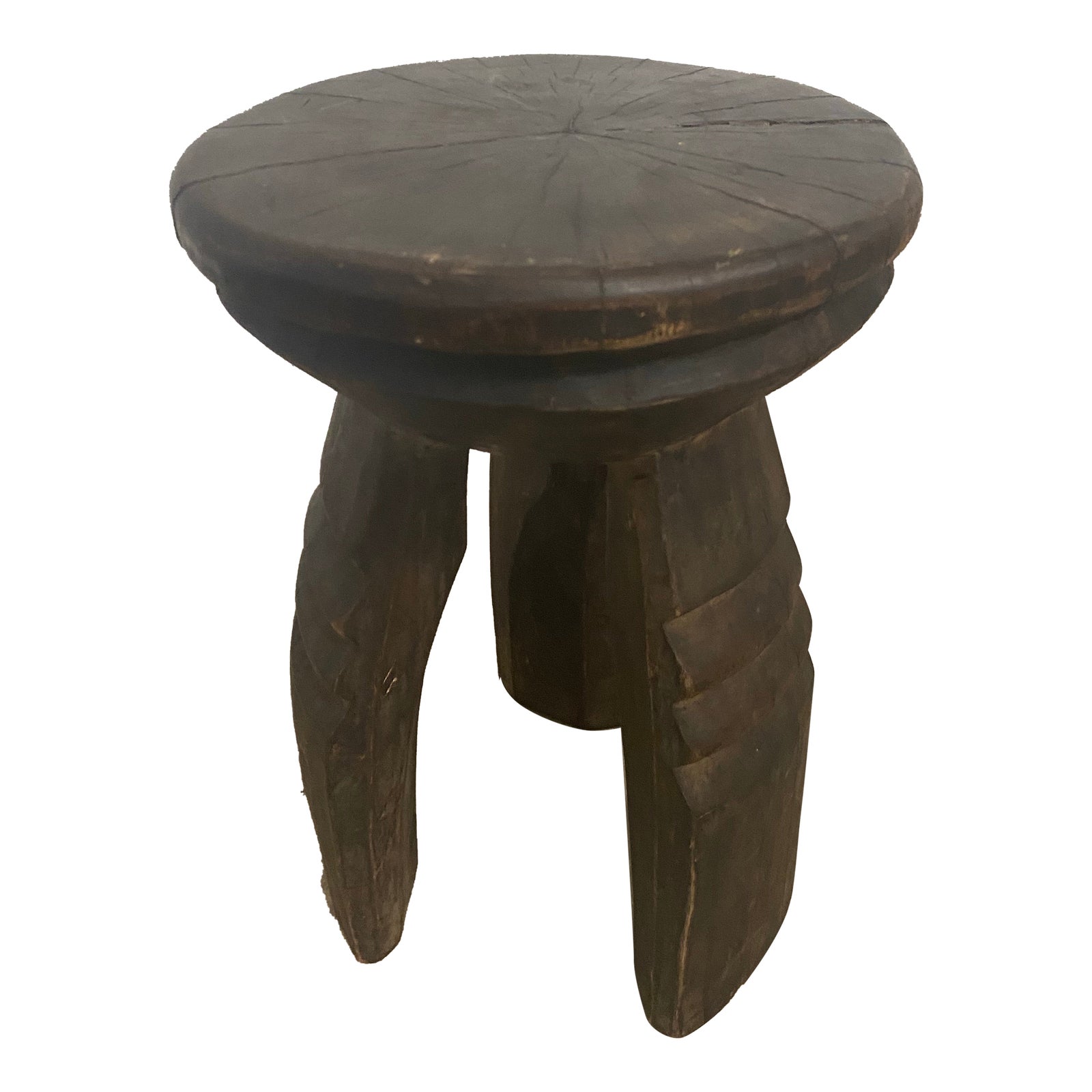 African Hand Carved Three Leg Stool | Chairish