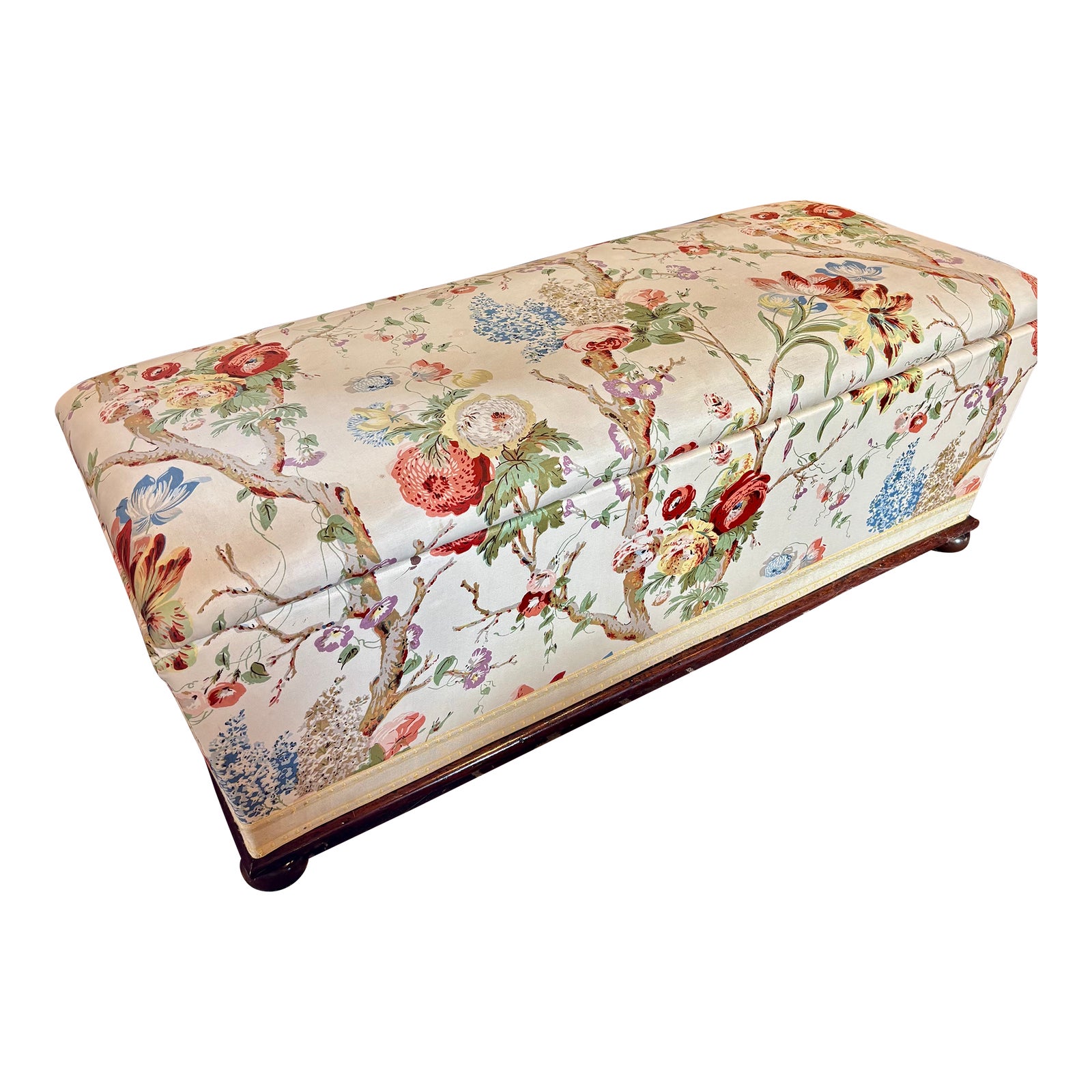 Upholstered English Storage Bench, Lee Jofa Fabric | Chairish