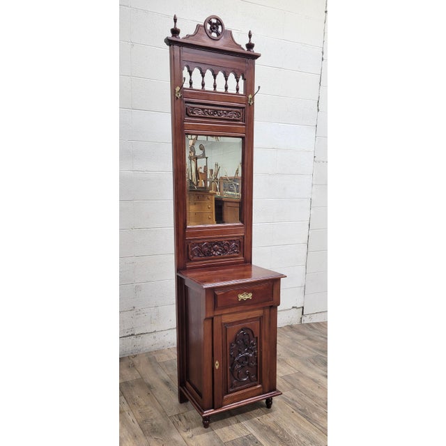 Victorian Style Reproduction Carved Hall Tree Hall Stand | Chairish
