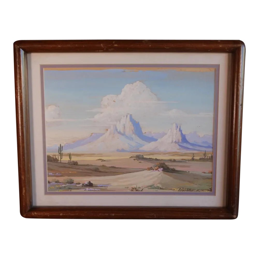 Mid 20th Century "Desert Buttes" Gouache Painting on Board by Ralph ...