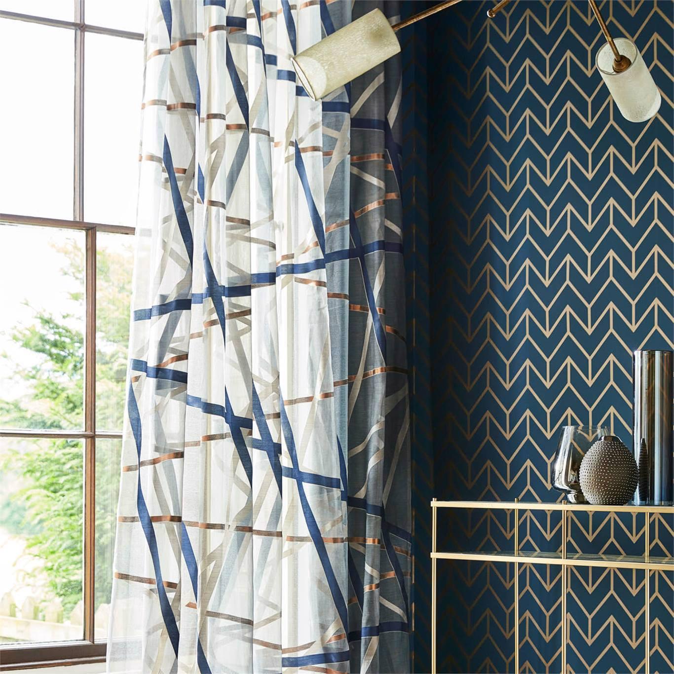 Harlequin Yasuda Fabric in Ink/Copper - a Sample | Chairish