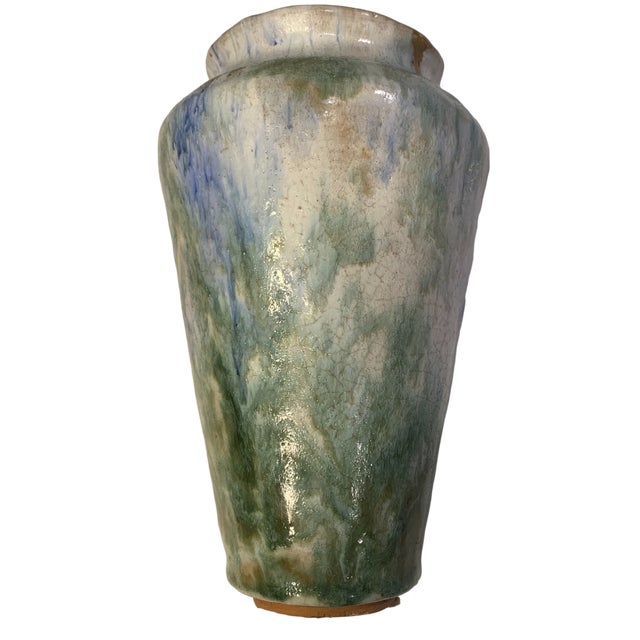 Vintage Studio Ceramic Vase With Celedon, Blue and White Lava Glaze ...
