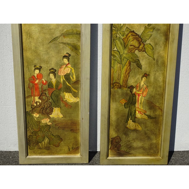Vintage Oriental Asian Gold Two Panel Wall Screen Picture ~ Geishas ...