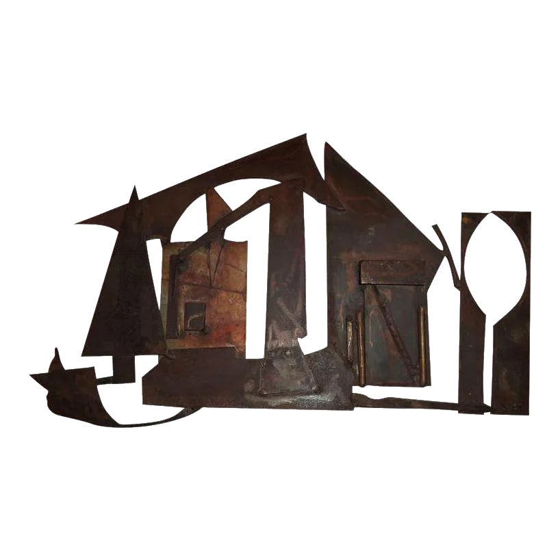 Brutalist House Wall Sculpture | Chairish